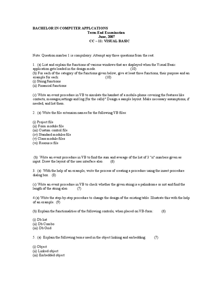 Visual Basic Exam Questions | PDF