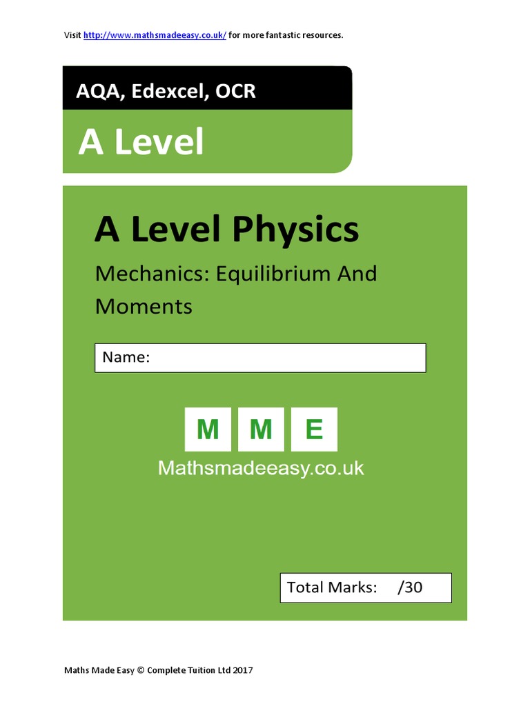 As Physics Equilibrium and Moments Questions OCR AQA Edexcel | PDF ...