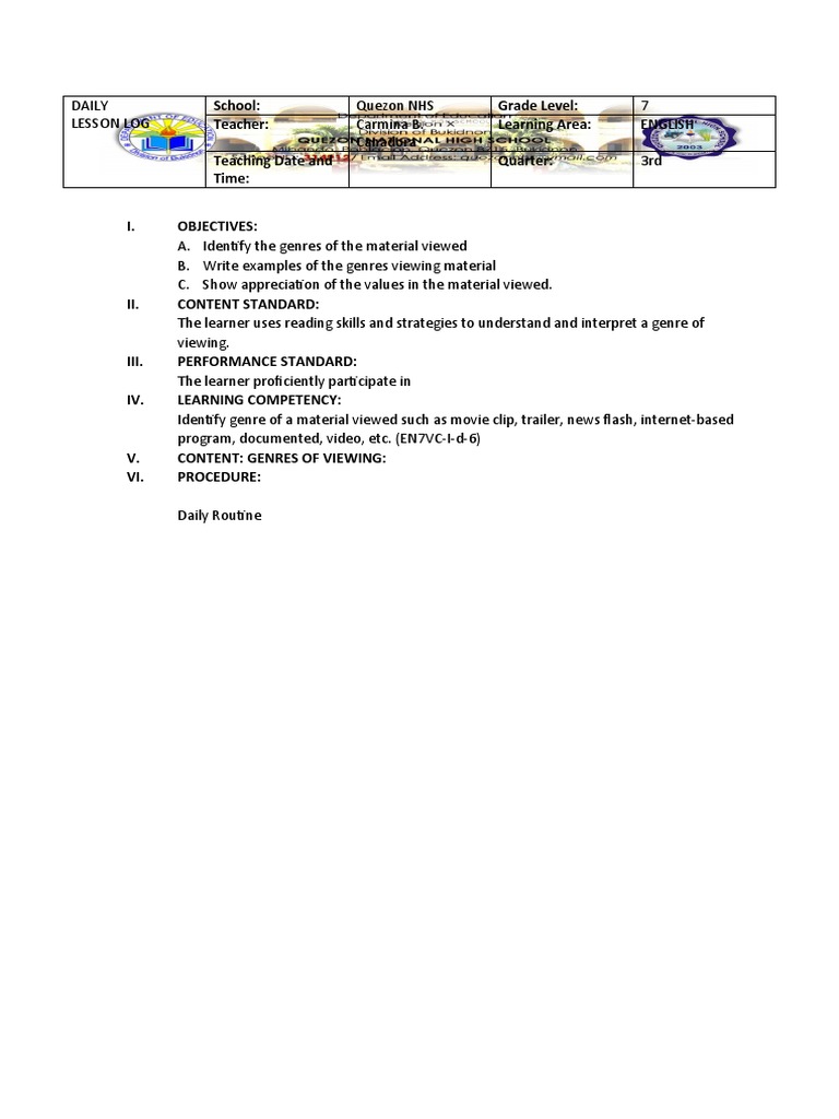 Lesson Plan in English 7 | PDF | Learning | Teachers