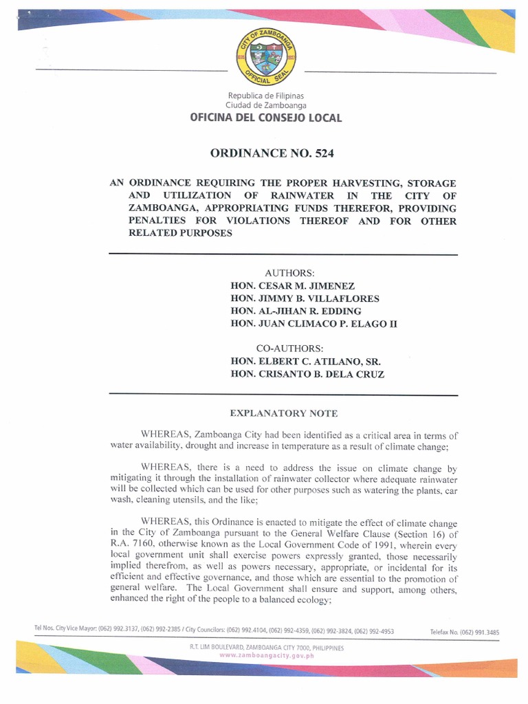 Ordinance No. 524 Rain Water Harvesting | PDF