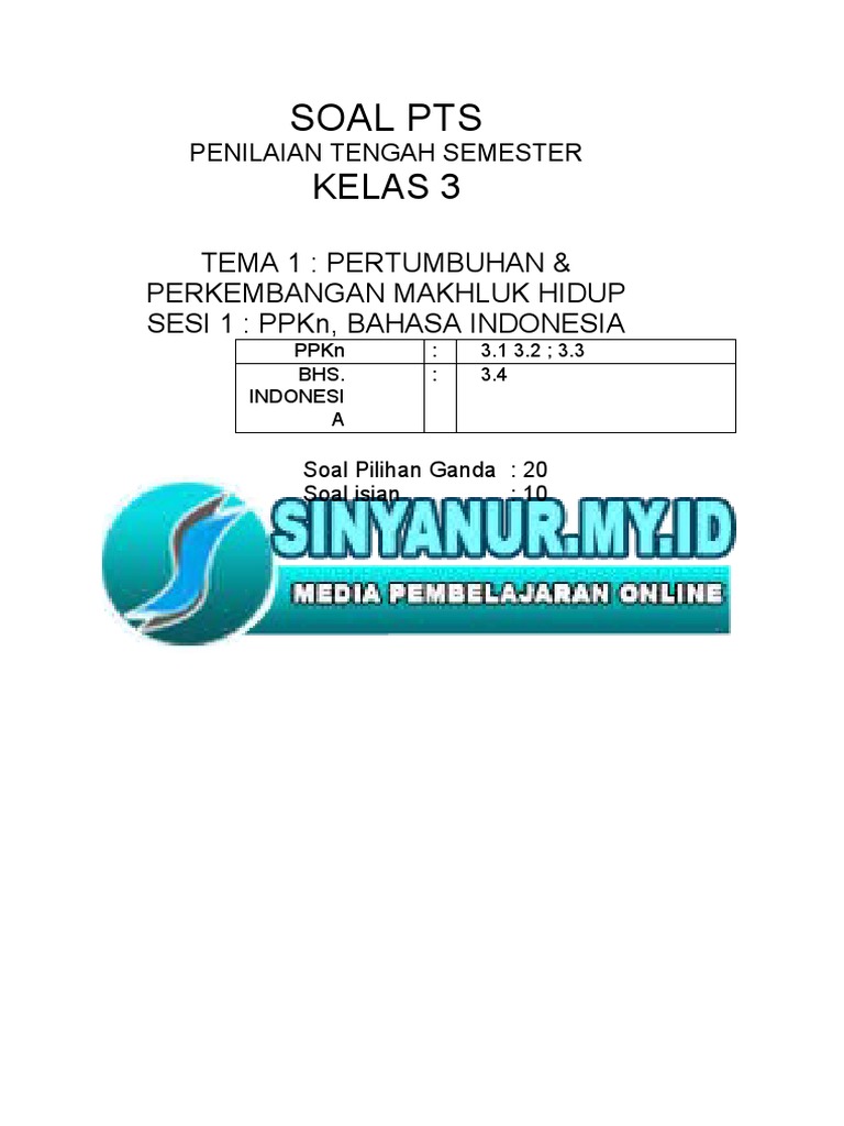 Soal PTS Tema 1 Sesi 1 Kelas 3 | PDF