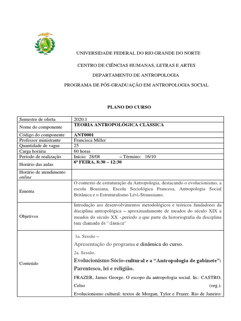 Plano Teoria Antropolgica Clssica | PDF | Antropologia | Sociologia