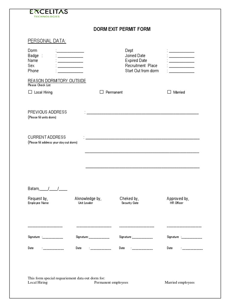 Dorm Exit Permit Form | Download Free PDF | Government And Personhood