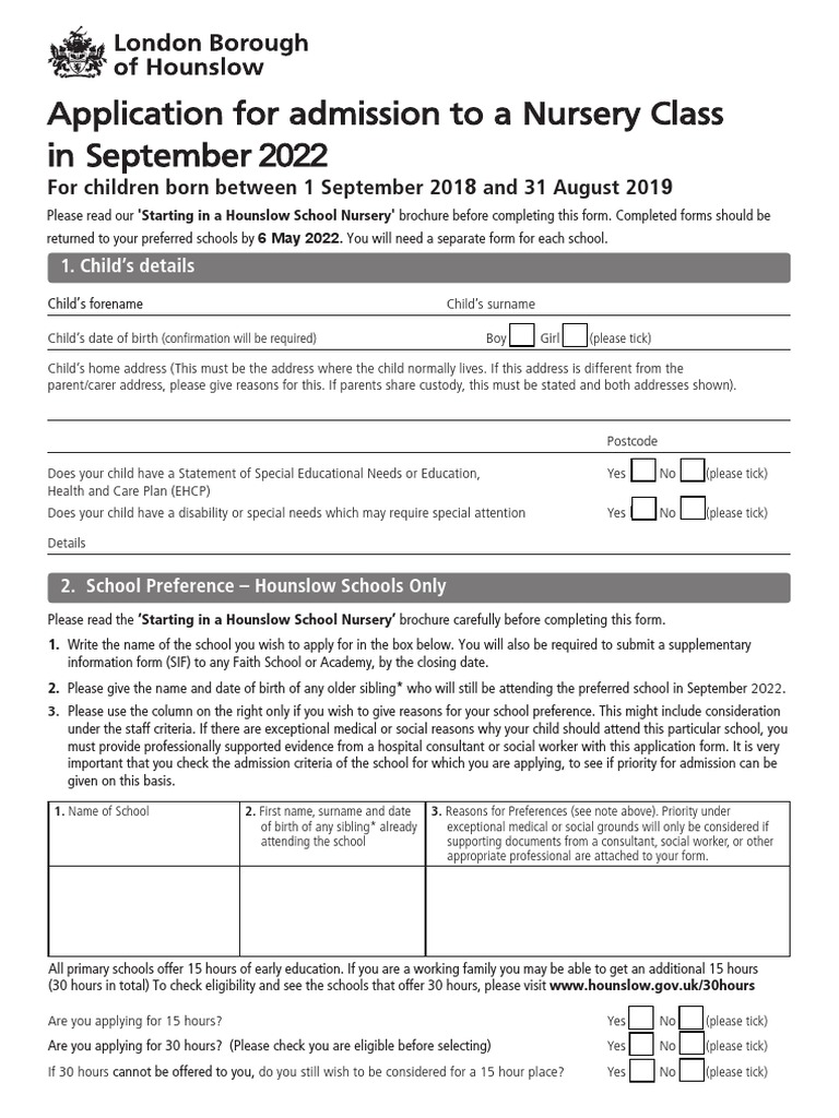 Nursery Application Form 2022 | PDF | Caregiver | Government