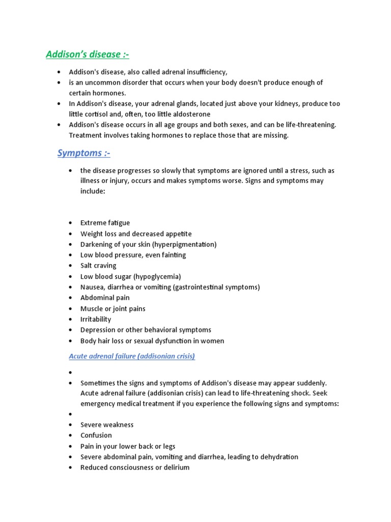 Addison's Disease:-: Symptoms | PDF | Adrenal Gland | Diseases And ...