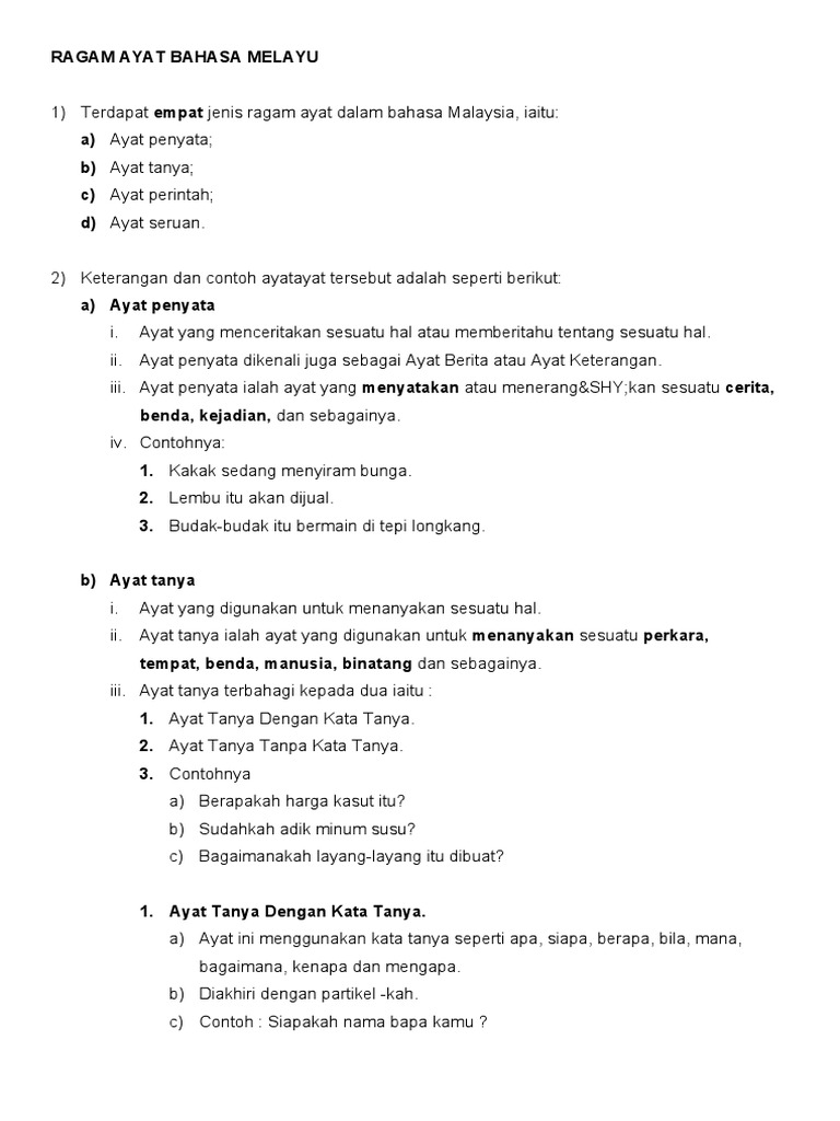 Ragam Ayat Bahasa Melayu | PDF