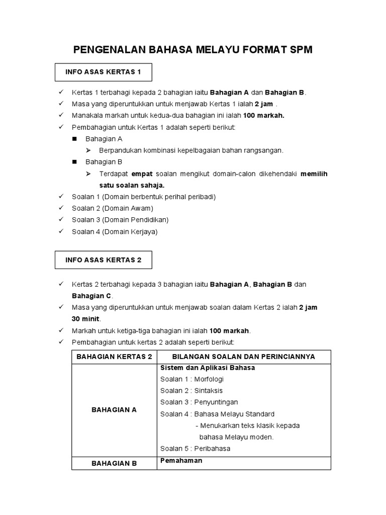 Pengenalan Bahasa Melayu Format SPM | PDF