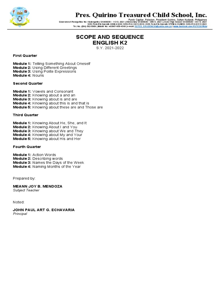 English K2 Scope and Sequence | PDF