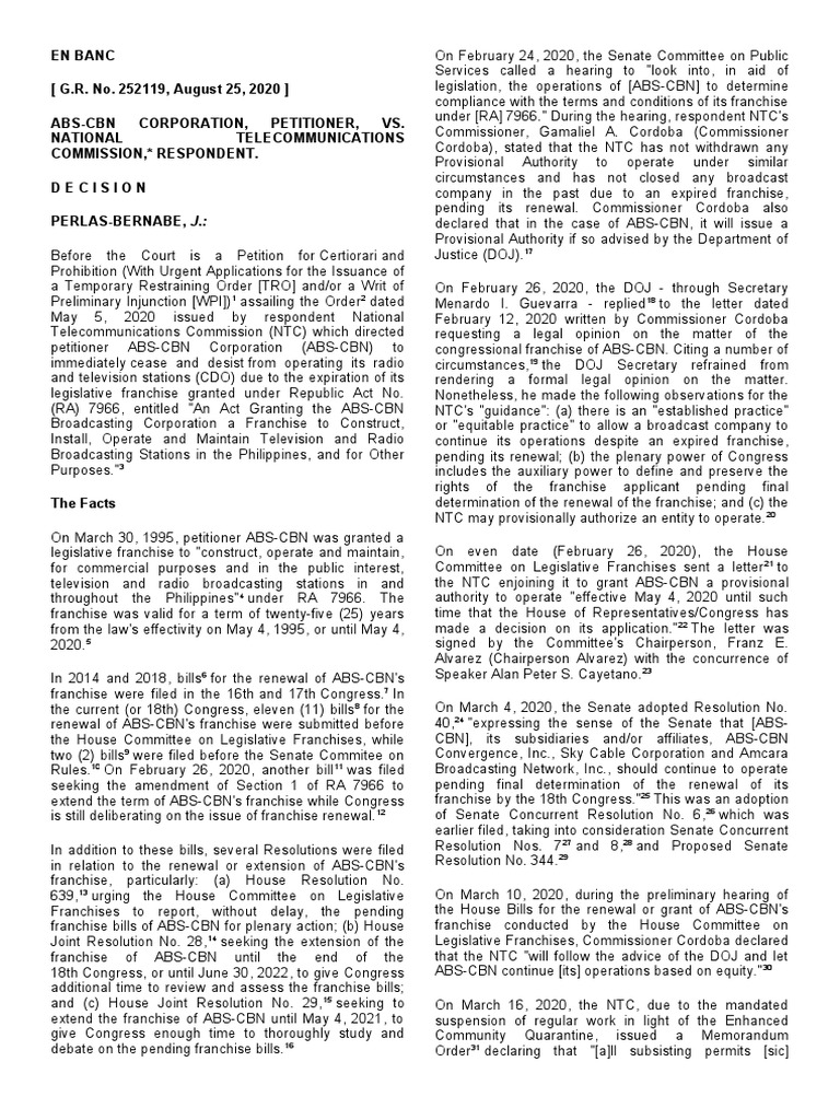 Abs-cbn case | PDF | Separation Of Powers | Justice