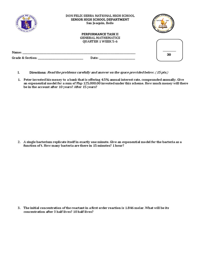 General Mathematics Performance Task - Q1 - W5-W6 | PDF