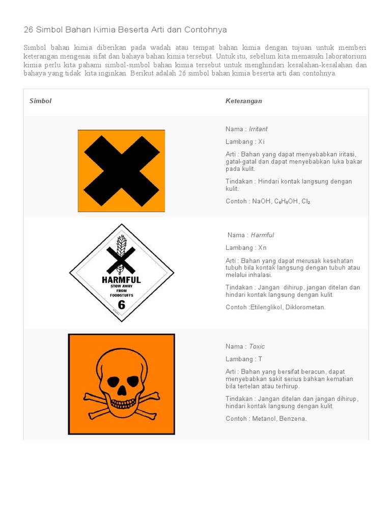 26 Simbol Bahan Kimia Beserta Arti Dan | PDF