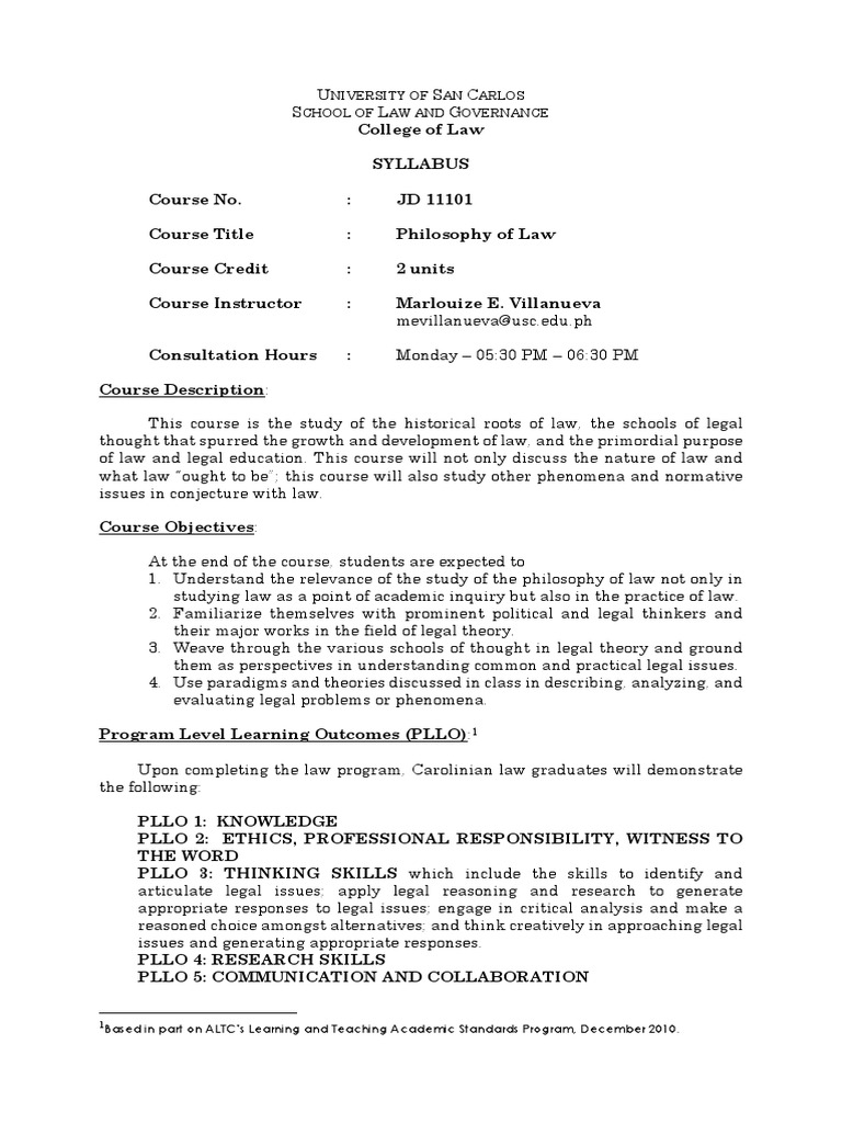Syllabus - Philosophy of Law (Modular) | PDF | Jurisprudence | Critical ...