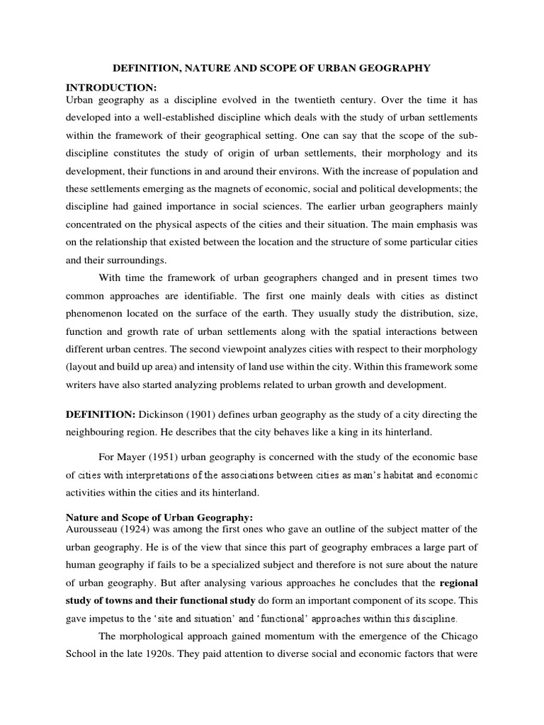 Definition Nature and Scope of Urban Geography | PDF | City | Geography