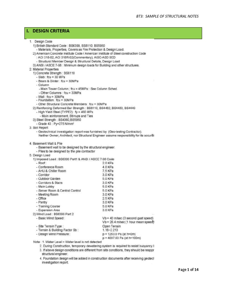 Structural Design Requirements and Notes for Reinforced Concrete ...
