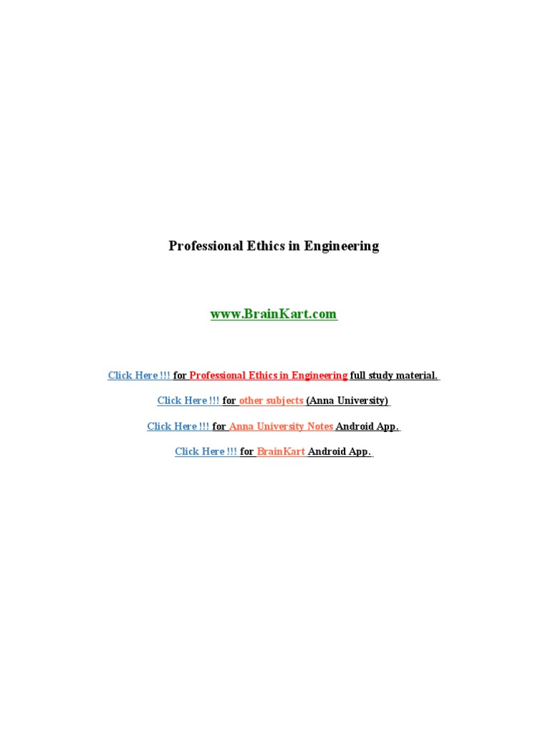 182 - GE8076, GE6075 Professional Ethics in Engineering - 2 Marks | PDF | Risk | Morality