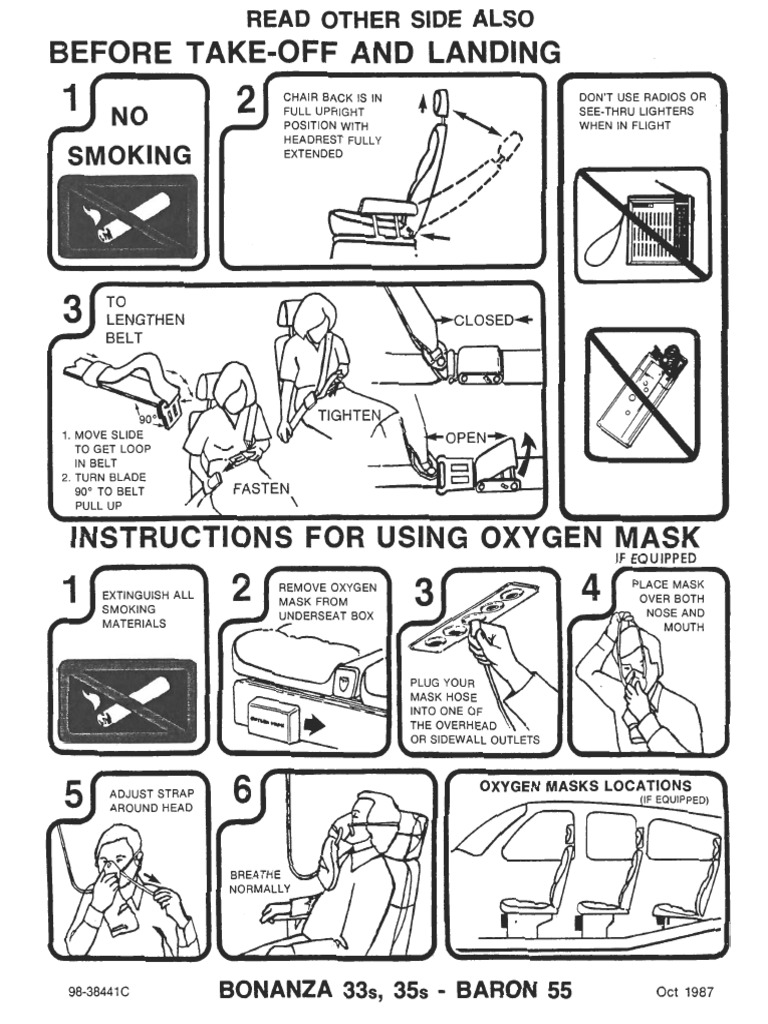 Beechcraft Safety Briefing Card | PDF | Seat Belt | Equipment