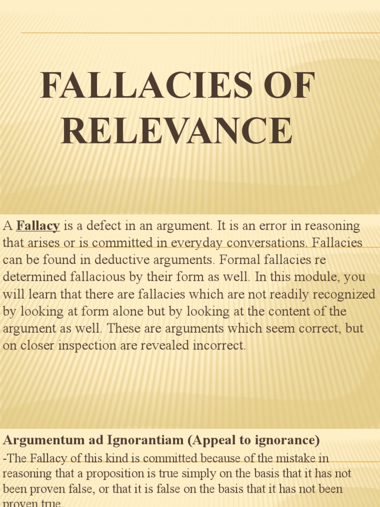 Fallacies of Relevance - 063119 | PDF | Fallacy | Argument
