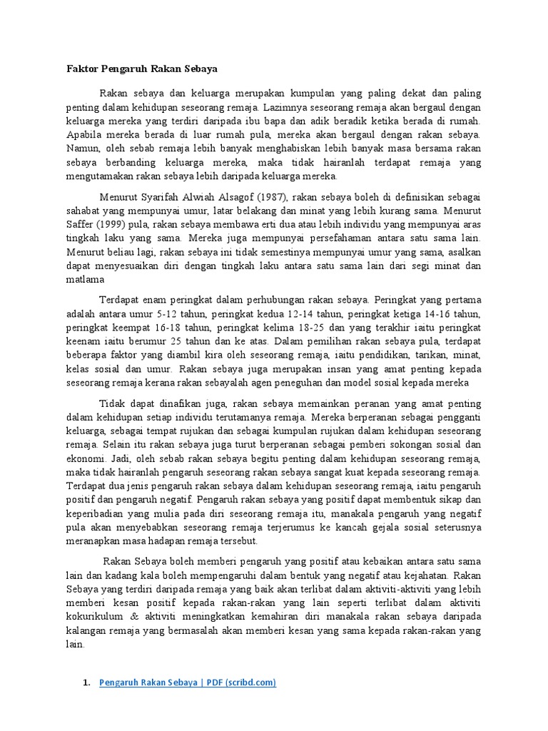 Pengaruh Rakan Sebaya Terhadap Remaja | PDF