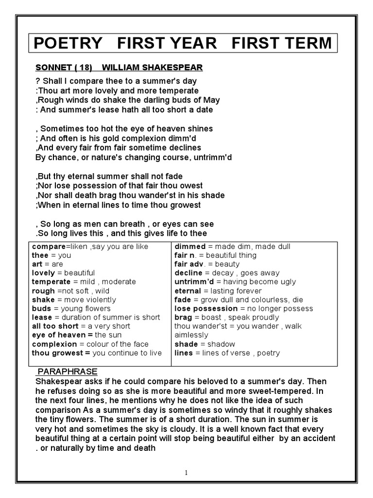 Poetry-01 Sonnet 18 | PDF | Poetry | Sonnets