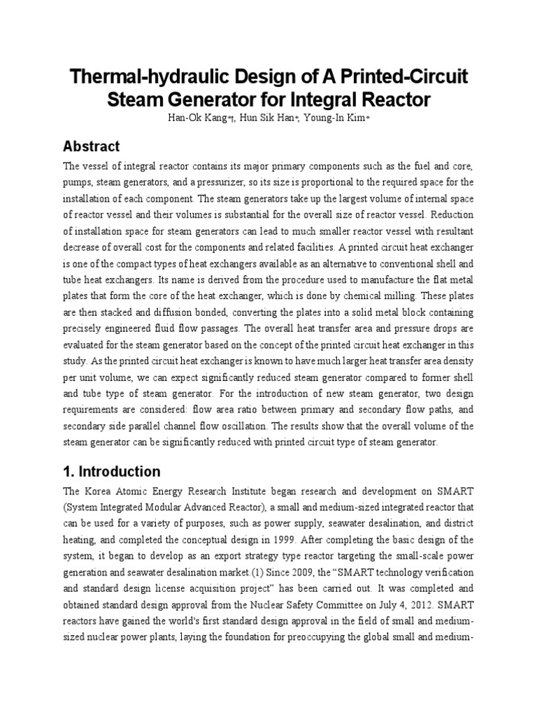 Thermal-Hydraulic Design of A Printed-Circuit Steam Generator For ...