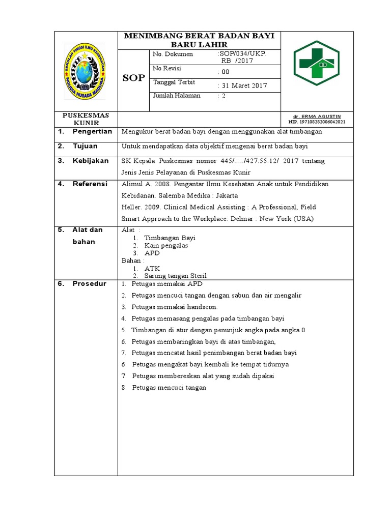 Sop Timbang Berat Badan BBL - Compress | PDF