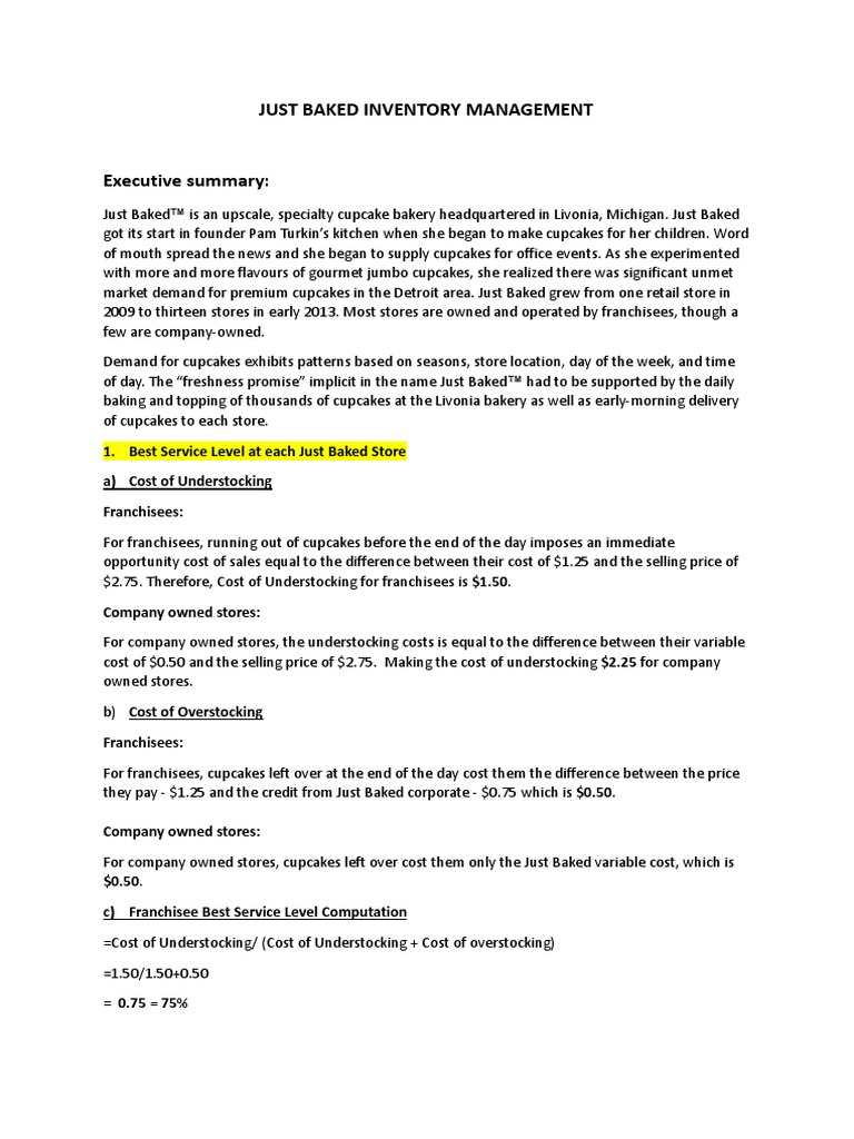 Just Baked Inventory Management (5428) | PDF | Inventory | Standard Deviation