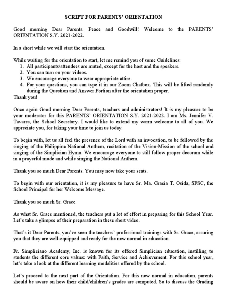 SCRIPT FOR Orientation | PDF | Educational Technology