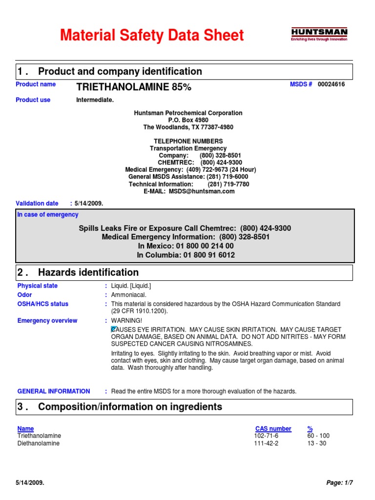 Tea MSDS | PDF | Personal Protective Equipment | Dangerous Goods
