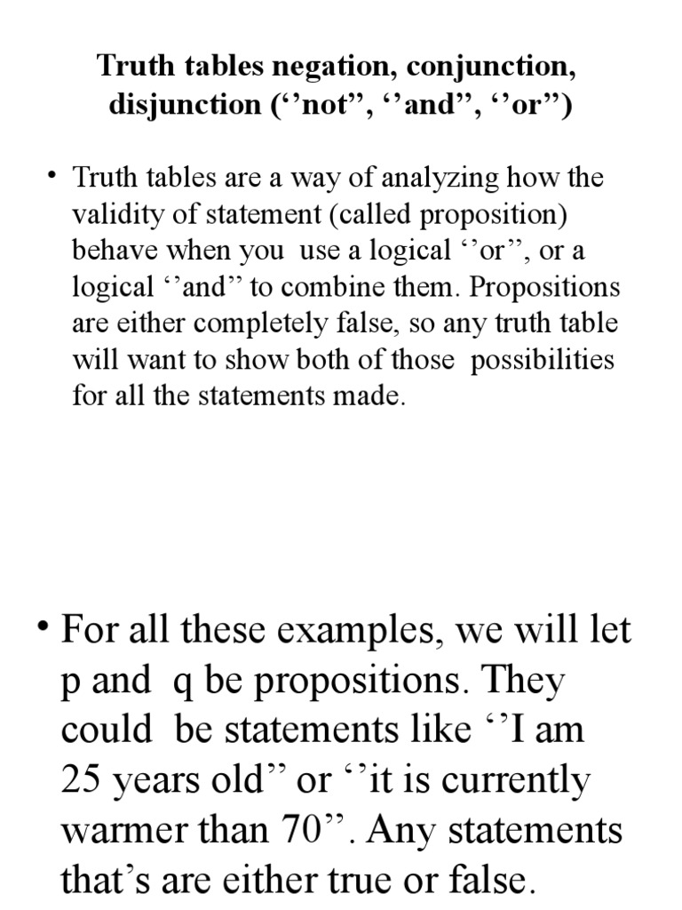 Truth Tables Negation, Conjunction, Disjunction (‘_064455 | PDF | Truth ...