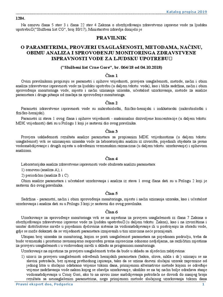 Pravilnik o Parametrima Provjeri Usaglasenosti Metodama Nacinu Obimu ...