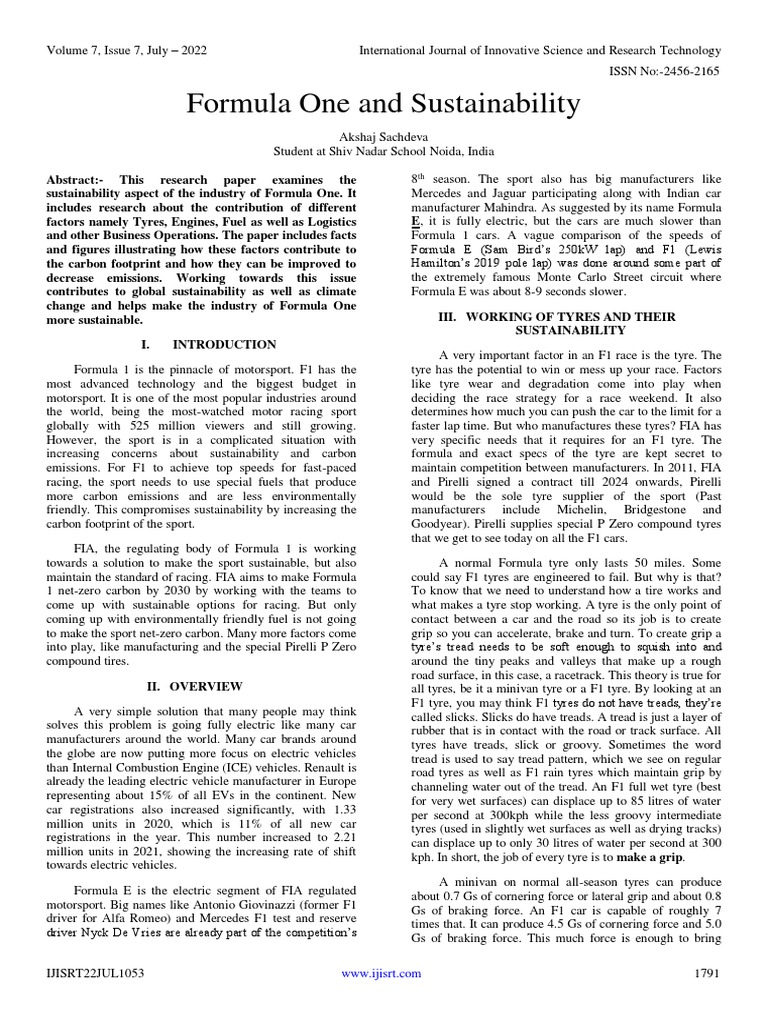 Formula One and Sustainability | PDF | Formula One | Engines