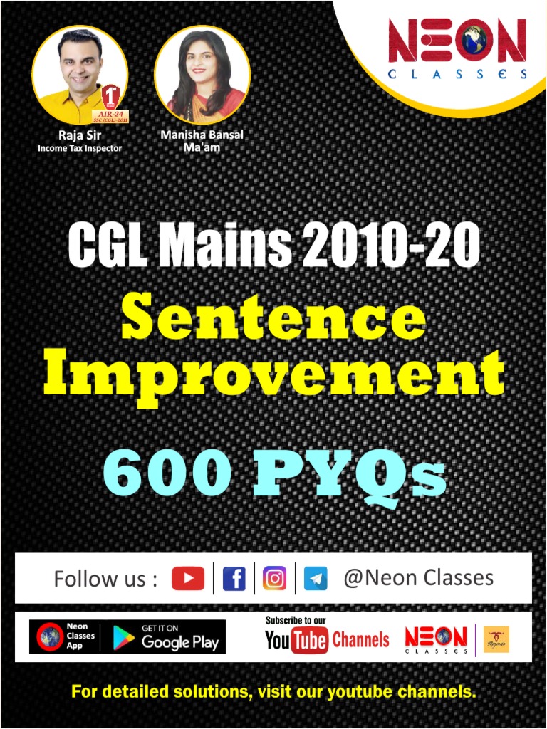CGL Mains 2010-20: Sentence Improvement | PDF | Technology & Engineering