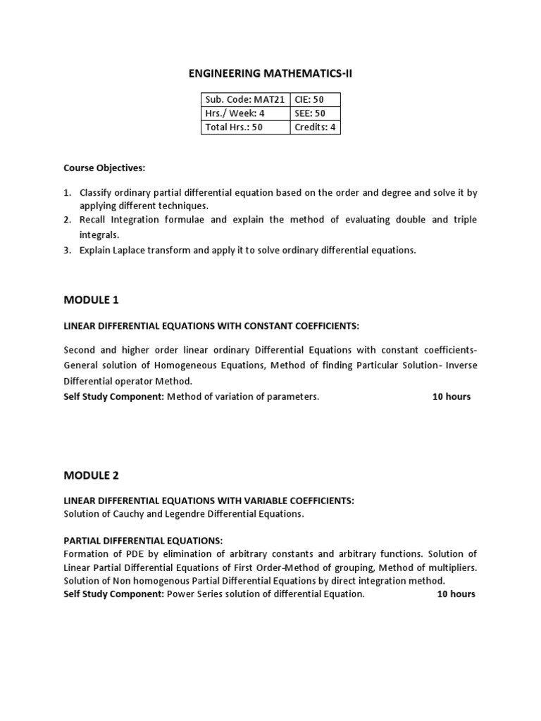 Engineering Mathematics-II | PDF | Partial Differential Equation | Integral