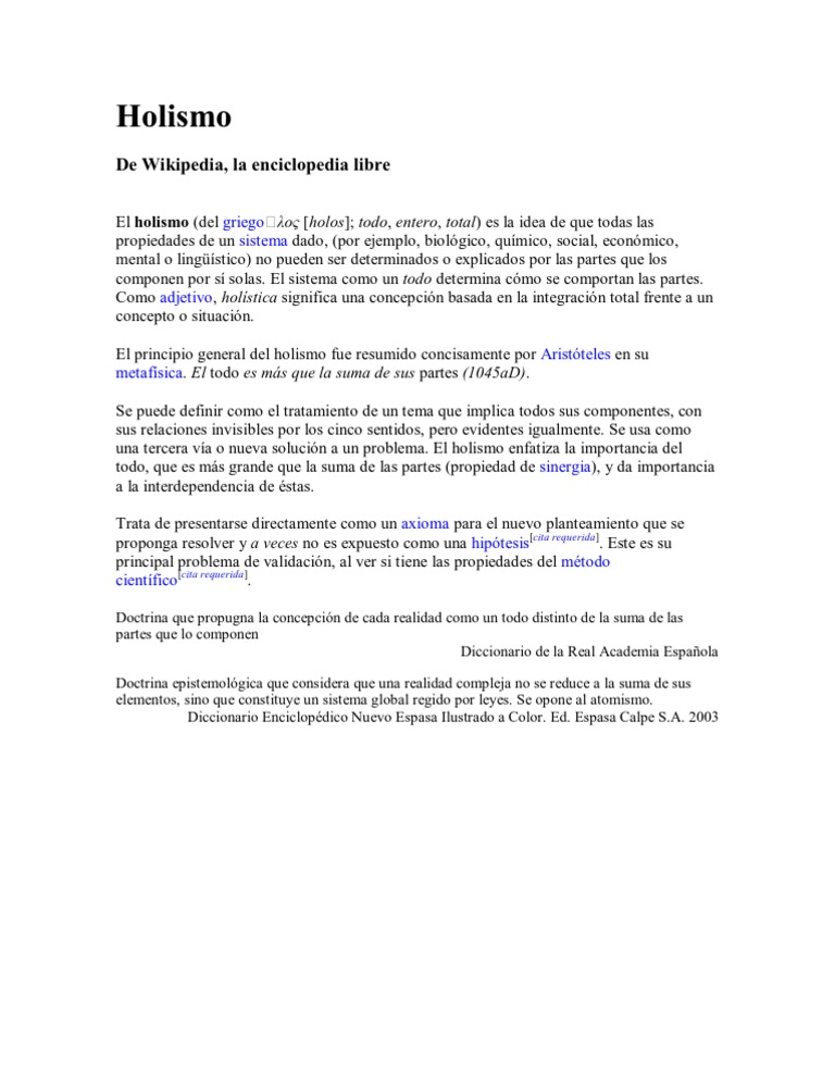 Definición de Holismo y Ejemplos | PDF | Holismo | Movimientos filosóficos
