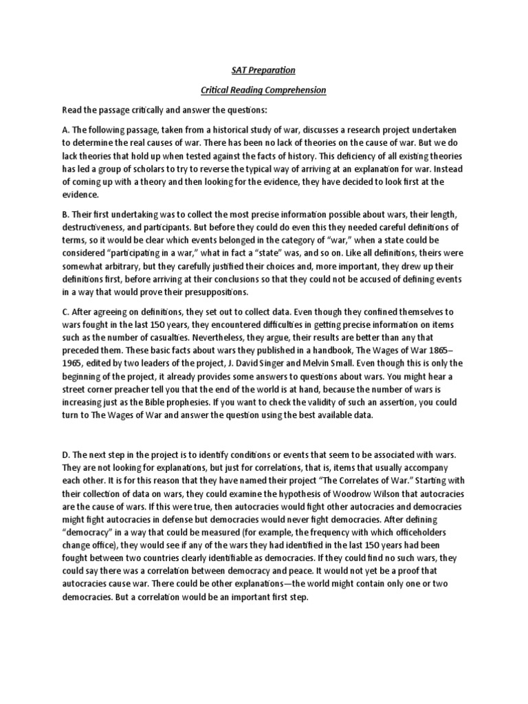 SAT Preparation Reading Comprehension | Download Free PDF | Theory ...