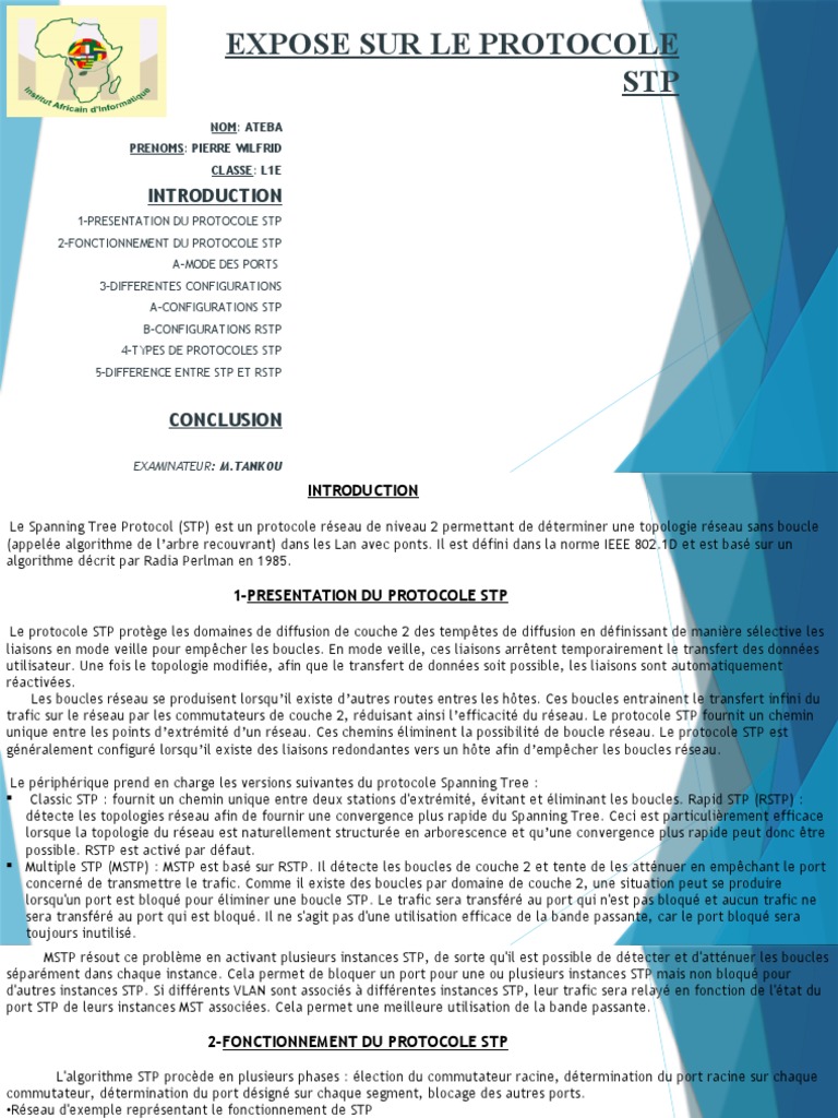 EXPOSE SUR LE PROTOCOLE STP (Autosaved) | PDF | Architecture de réseau | Protocoles réseau