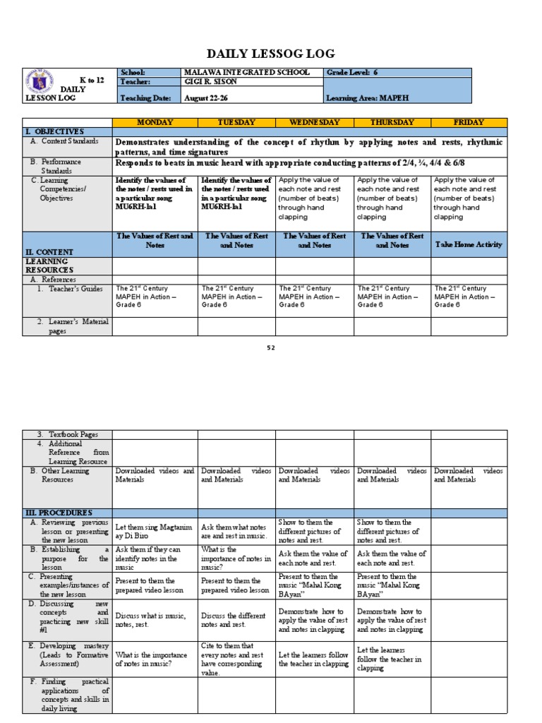 Mapeh 6 | PDF | Learning | Teachers
