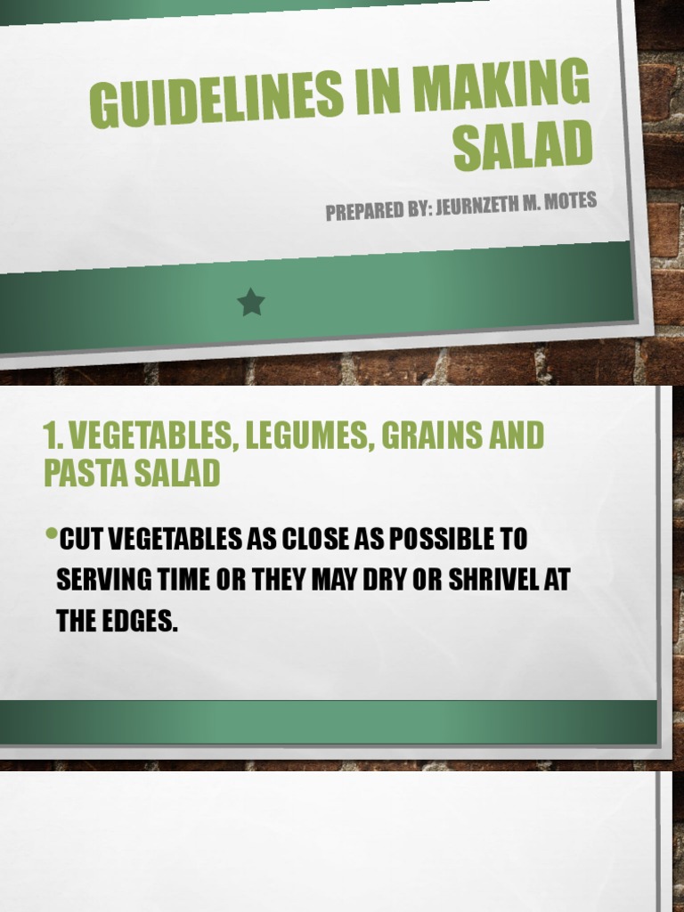 GUIDELINES IN MAKING SALAD | PDF | Salad | Marination