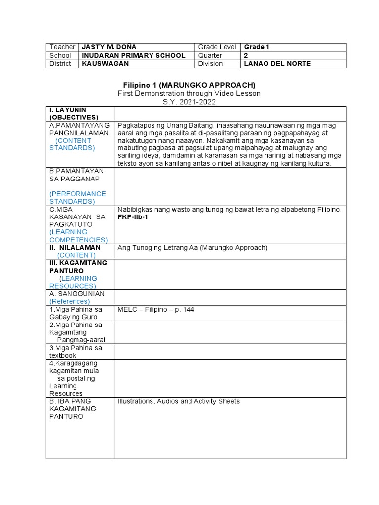 MARUNGKO-APPROACH-ARALIN-3-LETRANG-Aa | PDF