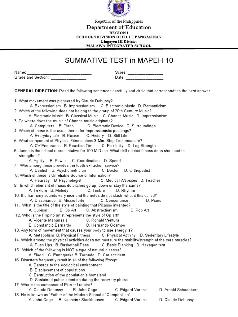 Summative in Mapeh | PDF | Scale (Music) | Musical Forms