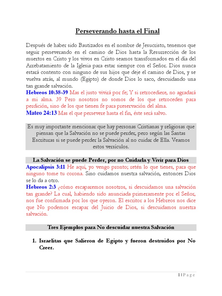 Perseverando Hasta El Final: Hebreos 10:38-39 | PDF | Salvación ...
