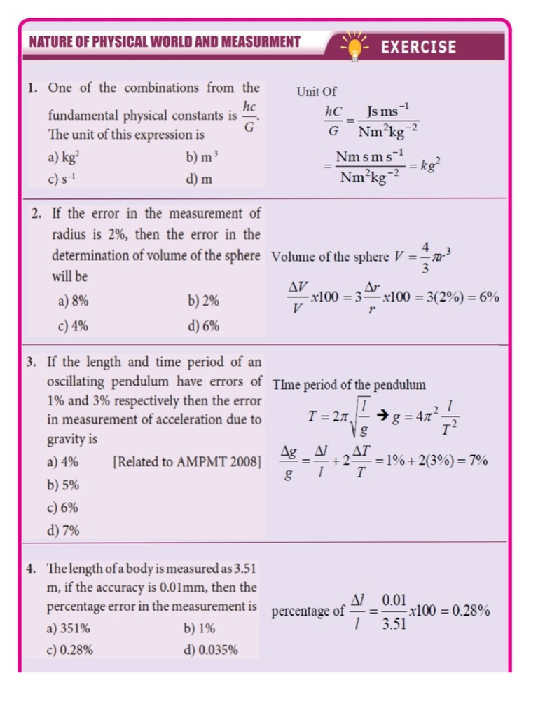 Chapter-1-Natural of Physical World and Measurement Book Back Exercise | PDF
