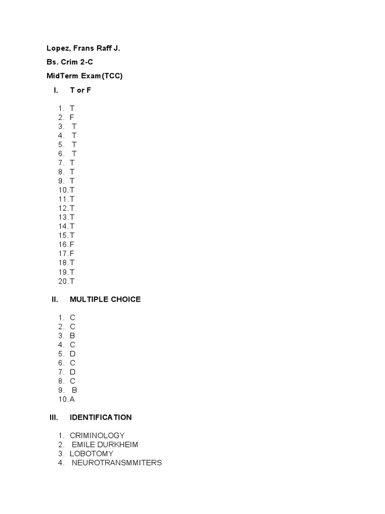 BScrim 2C Midterm Exam Frans Raff J Lopez | PDF | Thought | Crime ...