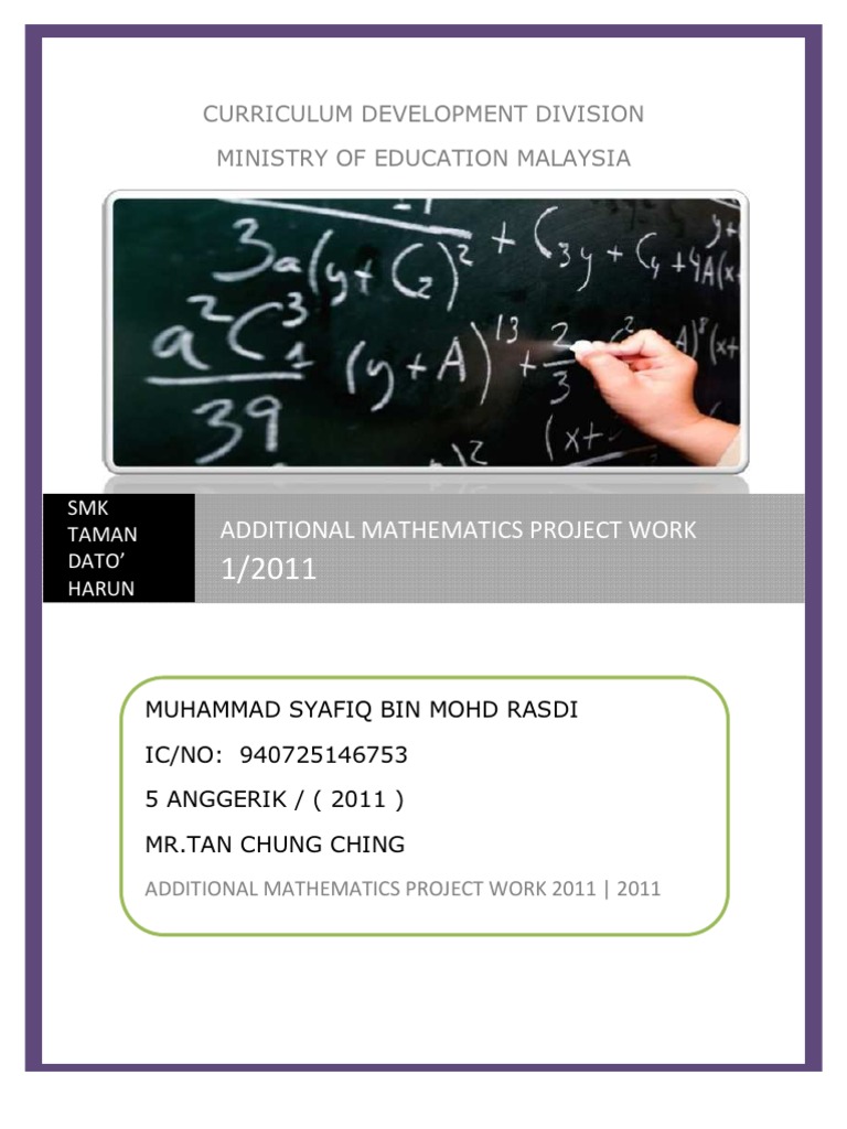 Additional Mathematics Project Work 1 | PDF | Integral | Calculus