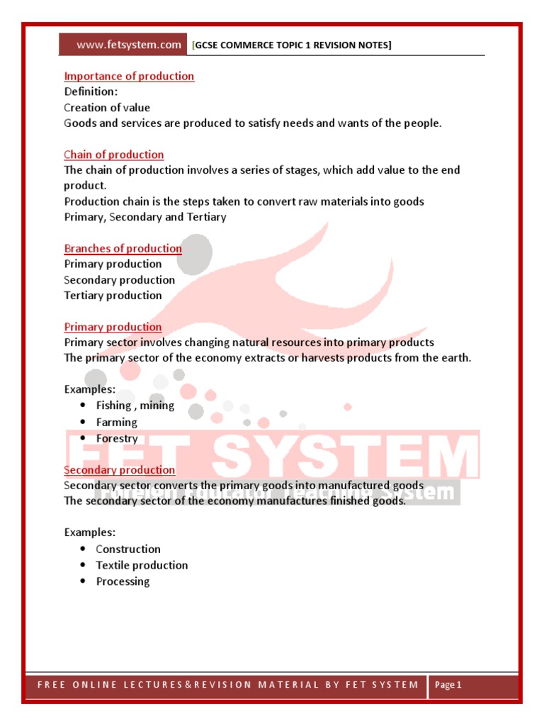 Revision For Gcse Commerce Topic1 Pdf Goods Mining