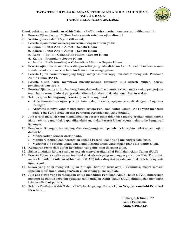 Tata Tertib Peserta Pat | PDF | Karier & Perkembangan