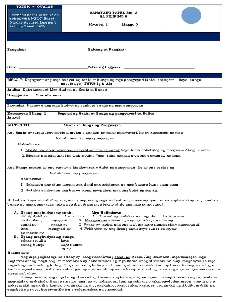 LAS Q1 Filipino8 W5 | PDF