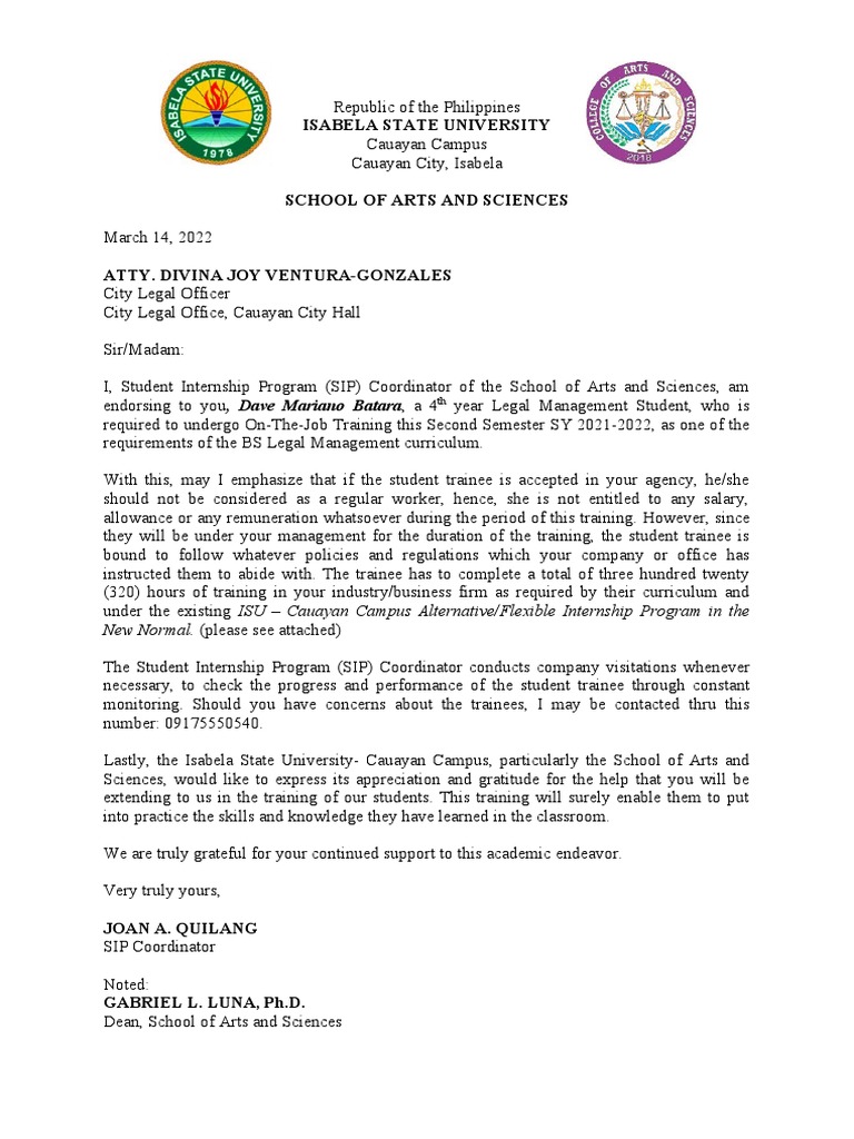 Letter For Ojt | PDF