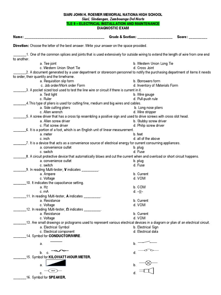 GRADE 9 EIM - Diagnostic Test | PDF | Personal Protective Equipment ...