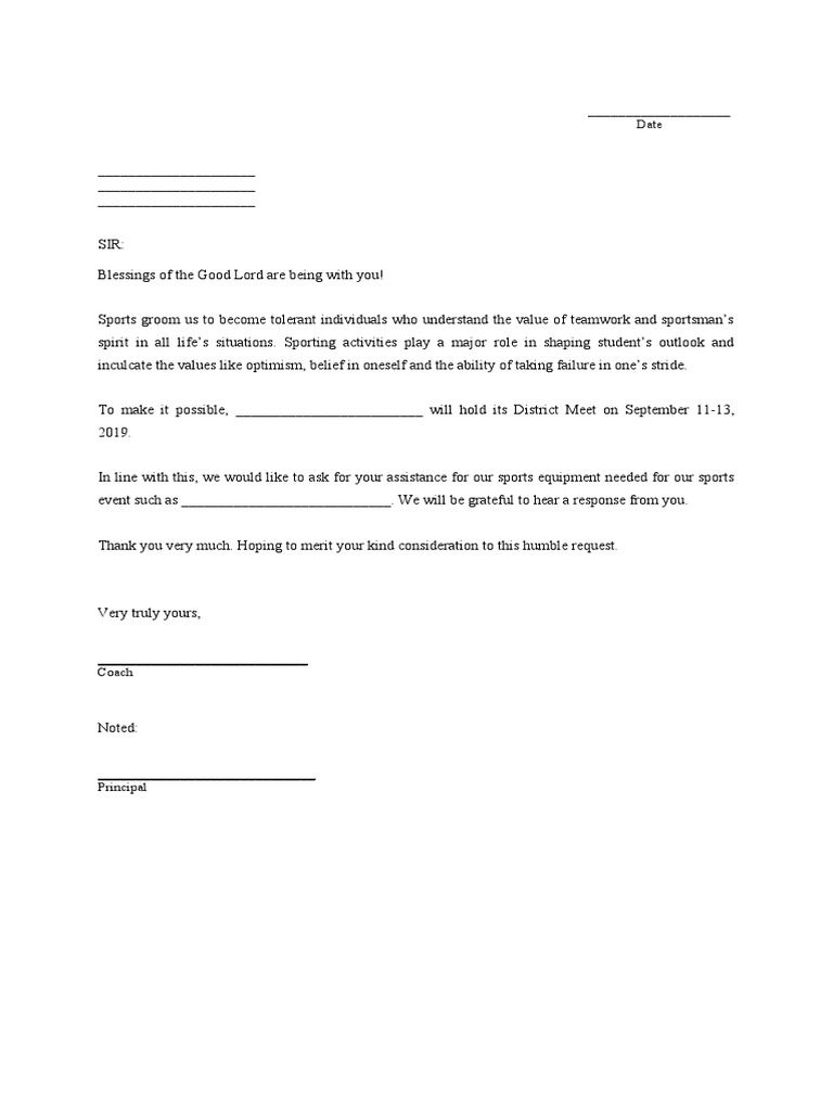 Request for Sports Equipment Assistance | PDF